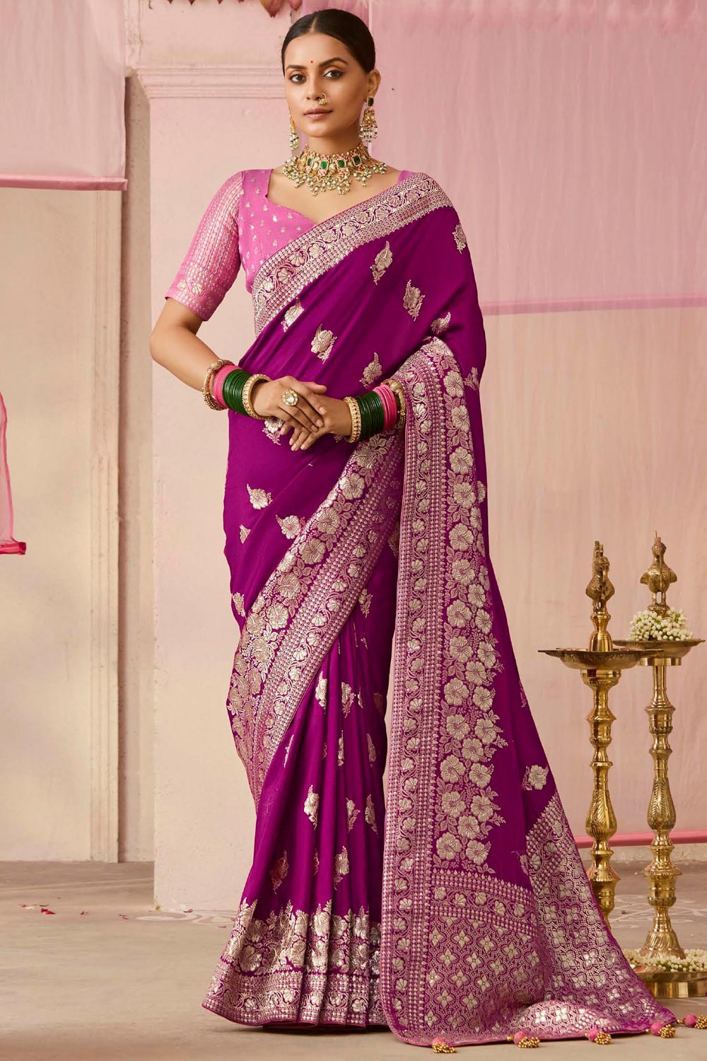 Buy Plum Silk Zari Weaved Saree Online | Like A Diva